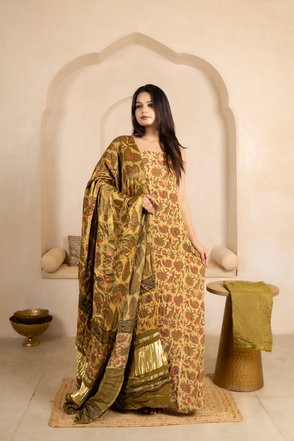 Vanaspati Ajrakh Hand Block Printed Modal Silk Suit with Modal Silk La – thestudiobagru